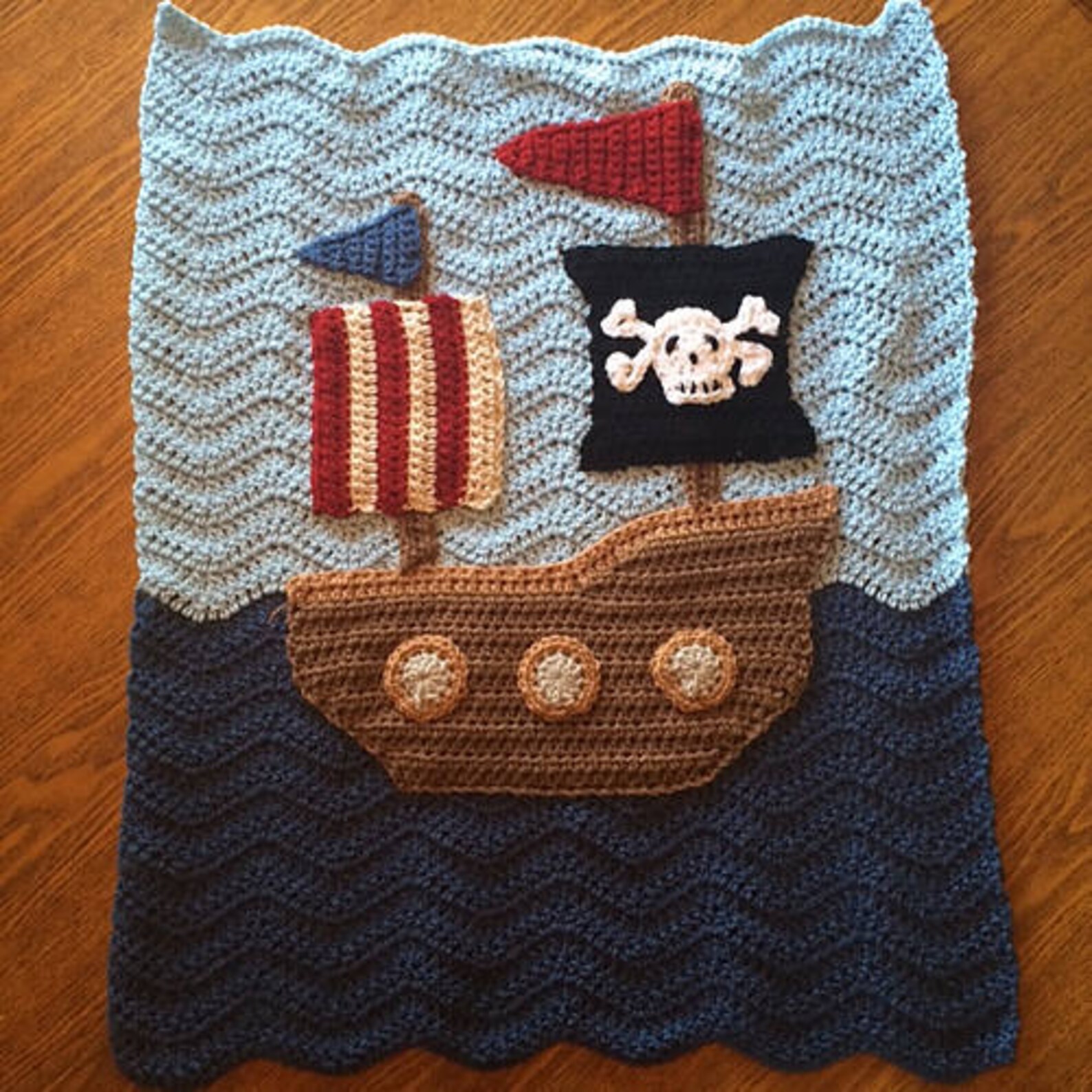 CROCHET PATTERN Pirate Ship With Flags Crochet Blanket Throw - Etsy
