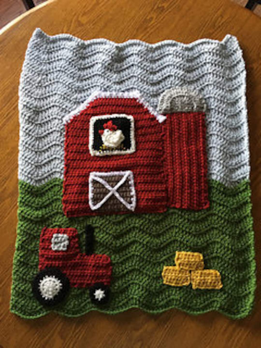 CROCHET PATTERN - Red Barn Farm Crochet Blanket Throw - PATTERN - Etsy