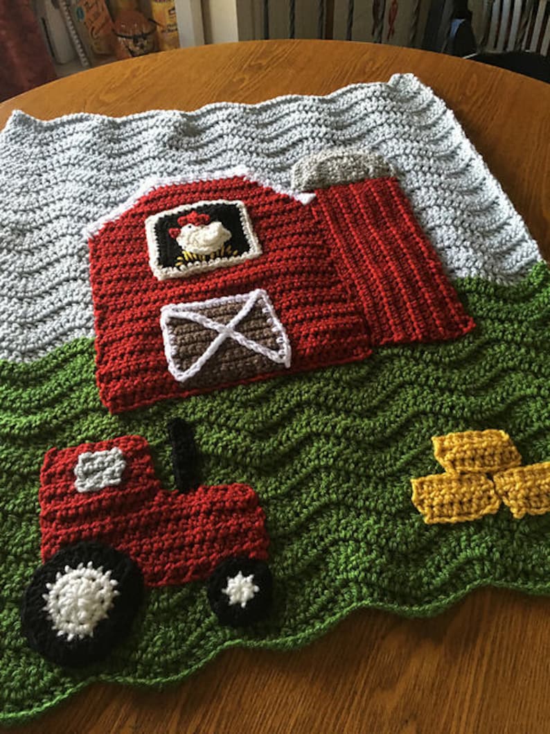 CROCHET PATTERN - Red Barn Farm Crochet Blanket Throw - PATTERN - Etsy