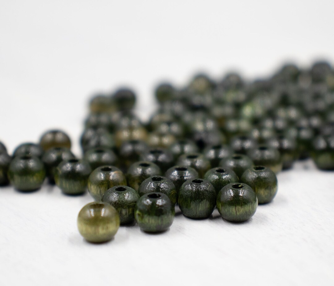 130 Loose Beads 6mm Dark Green Wood Beads Jewelry Supplies Etsy
