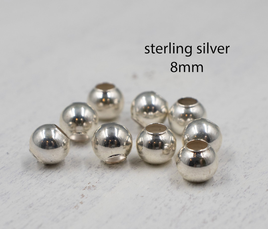Set of 10 Sterling Silver 8mm Beads | Large Hole Bead | Round Seamless ...