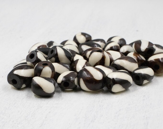 Set of 14 Batik Bone Beads White Black Bone Beads Jewelry Supplies ...