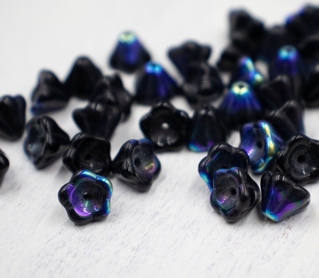 Czech Glass Bell Flower Black Luster Czech Pressed Glass Jewelry ...