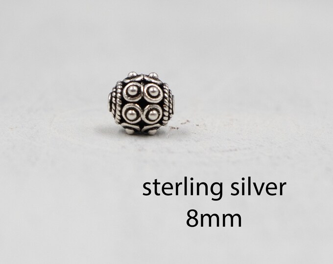 8mm Sterling Silver Bead With a Beaded Design | Unique Bead | Jewelry ...
