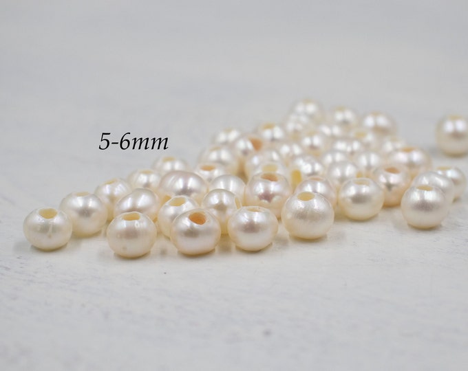 5-6mm Large Hole Pearl | White Freshwater Pearls | Baroque Pearls ...