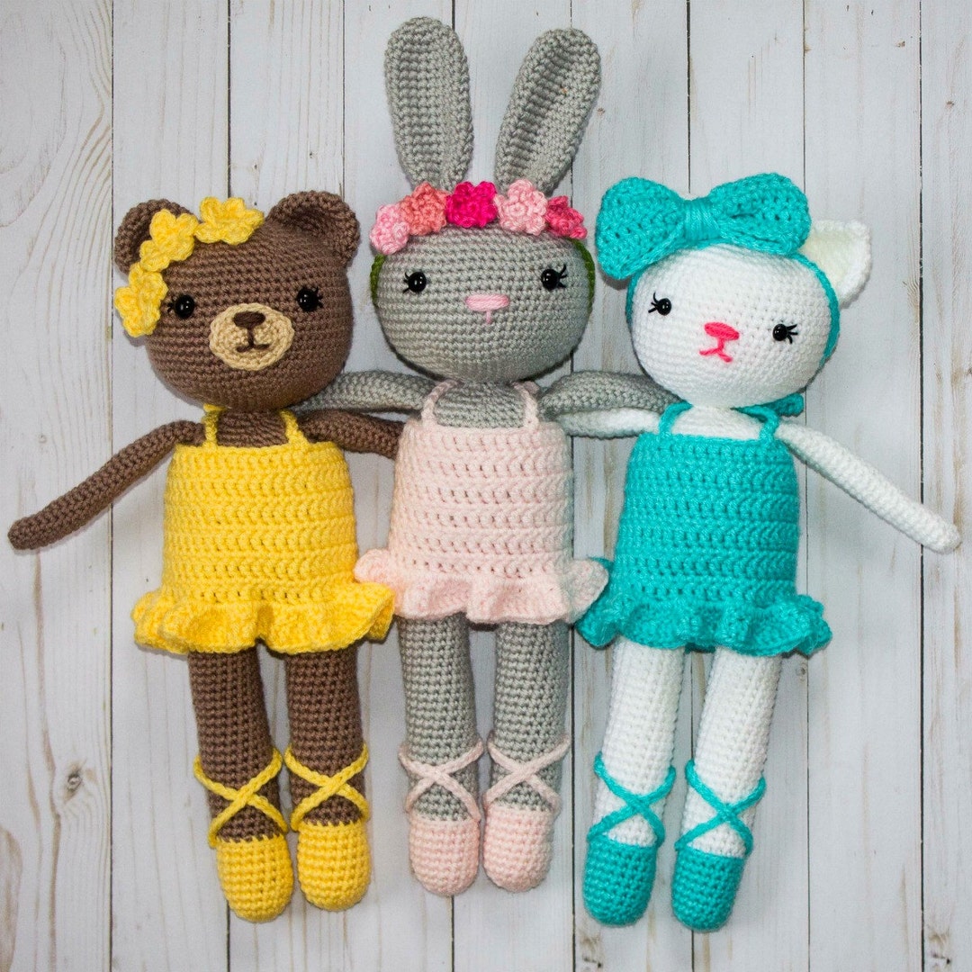 Crochet Ballerina Animal Pack- Bunny, Kitty, and Bear Patterns - Etsy