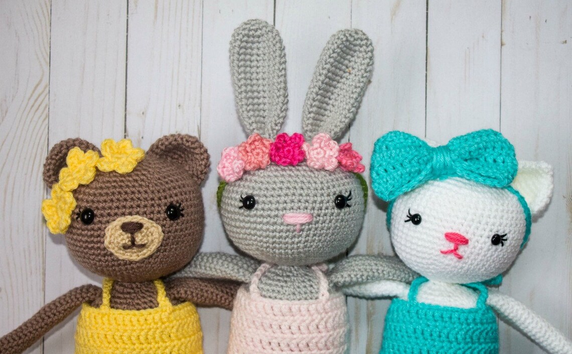 Crochet Ballerina Animal Pack- Bunny, Kitty, and Bear Patterns - Etsy