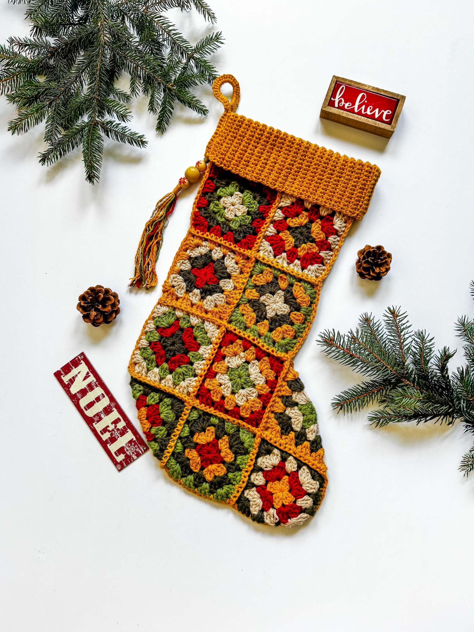Boho Granny Square Christmas Stocking Pattern | Crochet Holiday PDF ...