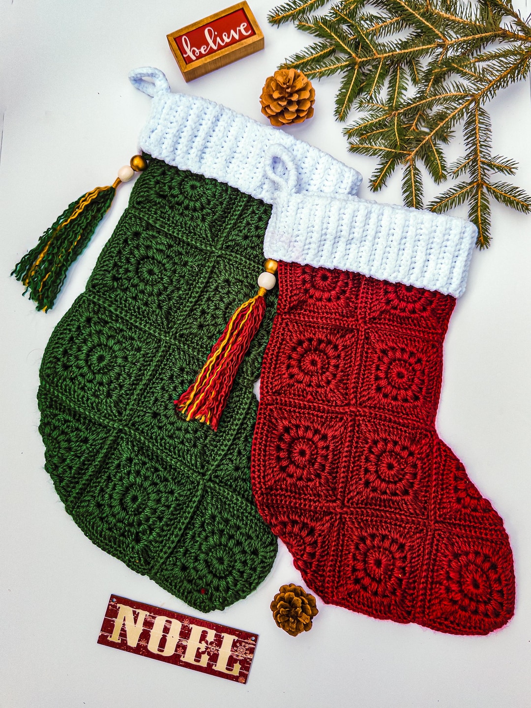 Granny Square Christmas Stocking Pattern | PDF Tutorial | Two Sizes ...