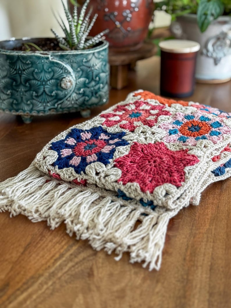 Granny Square Crochet Scarf Pattern – Boho Patchwork Scarf PDF – Modern ...