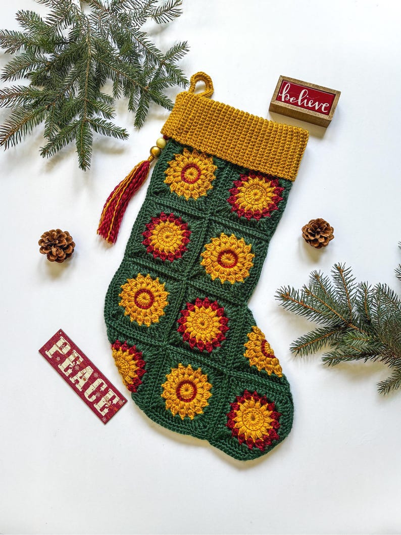 Granny Square Christmas Stocking Crochet Pattern – Modern Holiday Decor ...