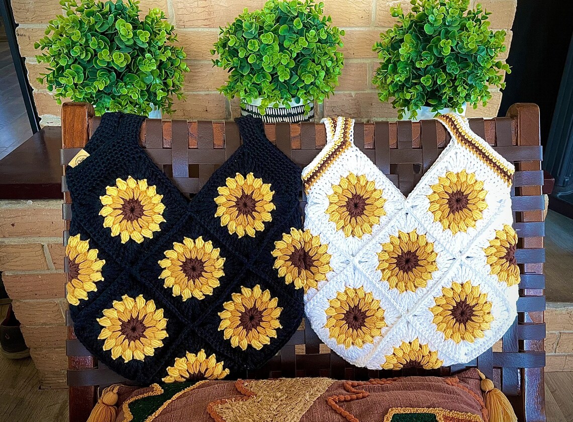 Sunflower Market Granny Square Tote Travel Bag Crochet Bag - Etsy