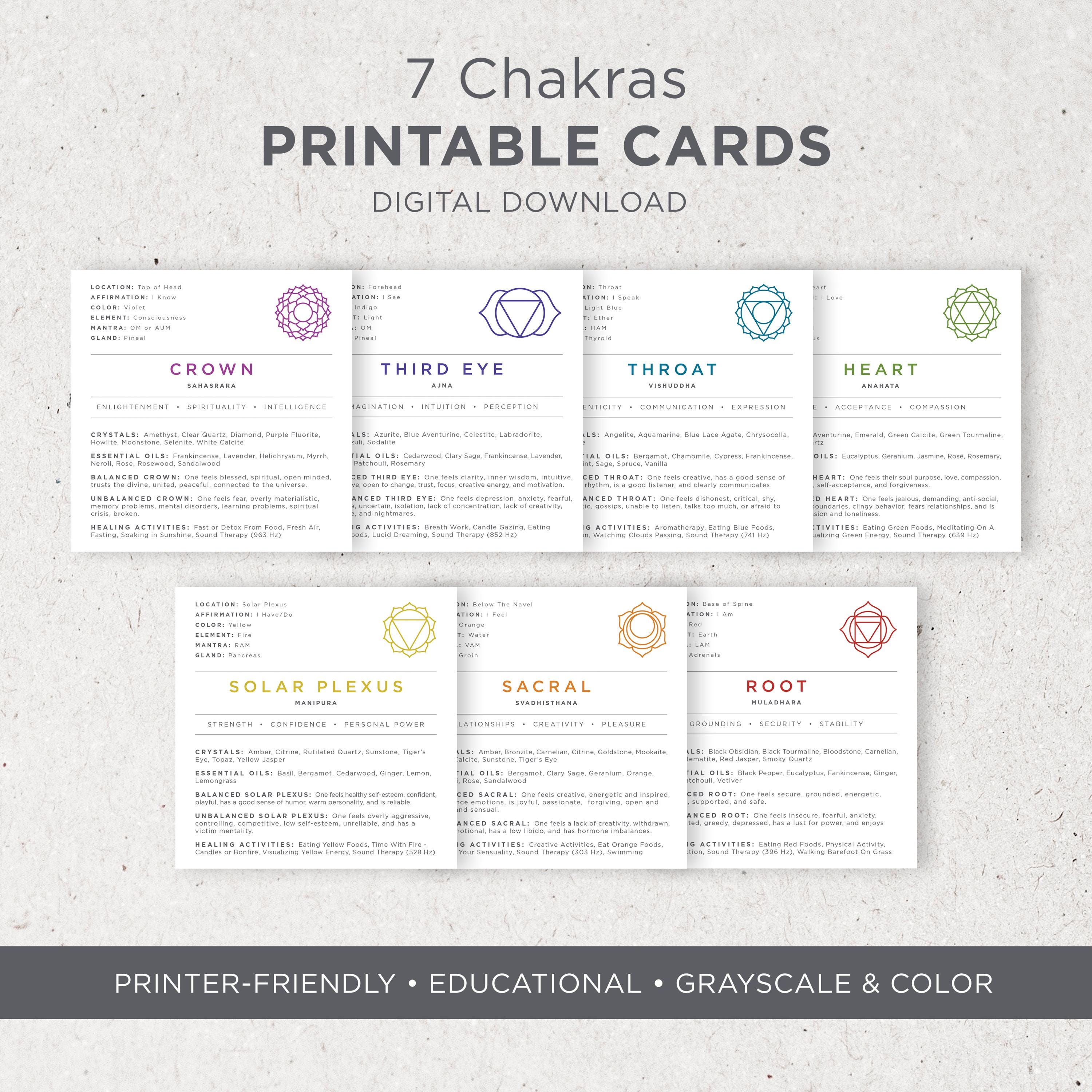 Printable Chakra Cards Set: Modern Meditation & Yoga Flashcards ...