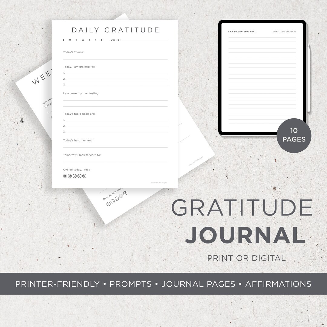 Printable Gratitude Journal: Daily Prompts, Weekly & Monthly Pages ...