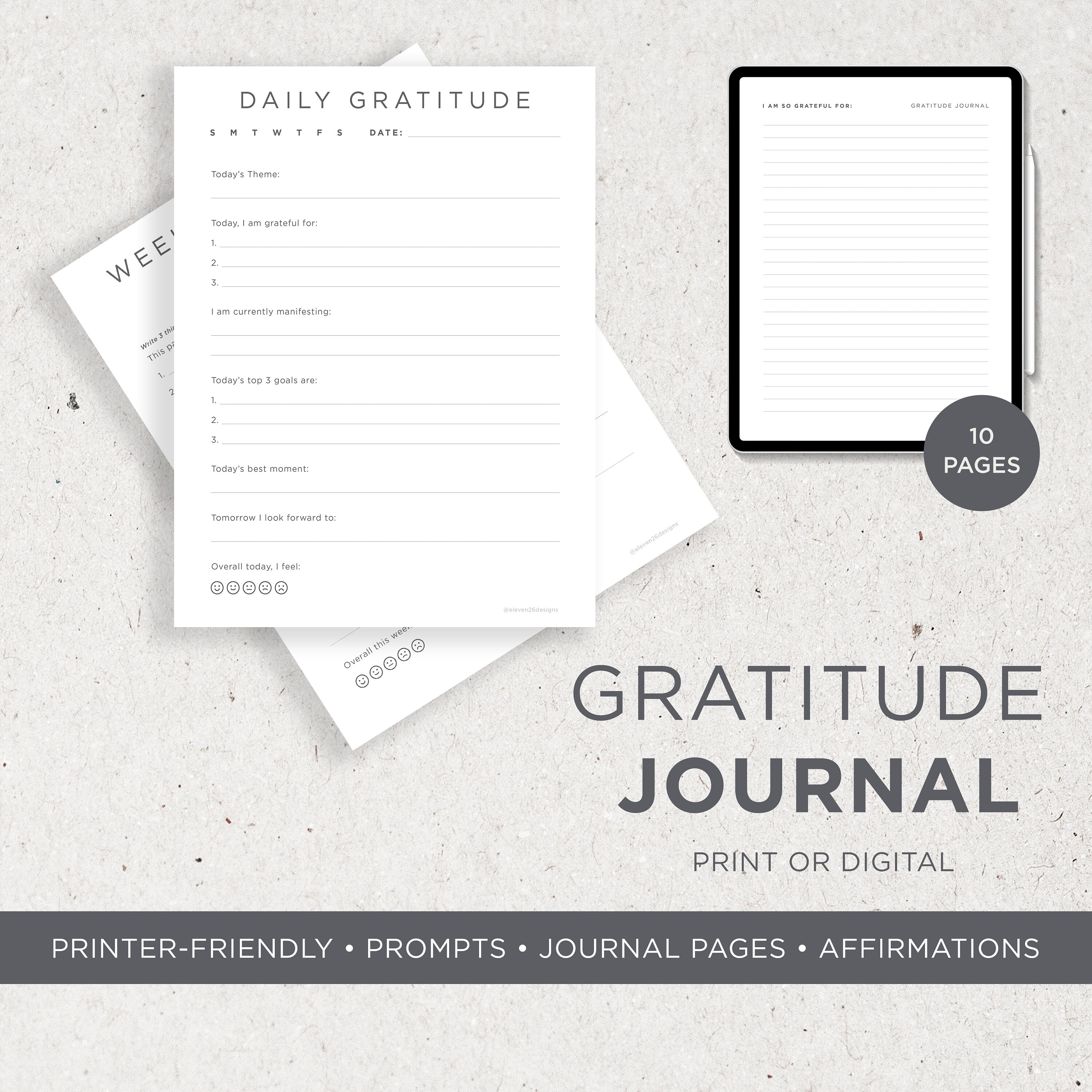 Printable Gratitude Journal: Daily Prompts, Weekly & Monthly Pages ...