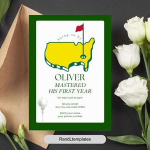Editable First Birthday Invitation | Masters Golf Theme | Instant ...