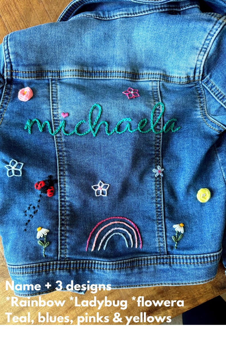 Personalized Hand Embroidered Kids Jean Jacket | Toddler Gift | Girl ...