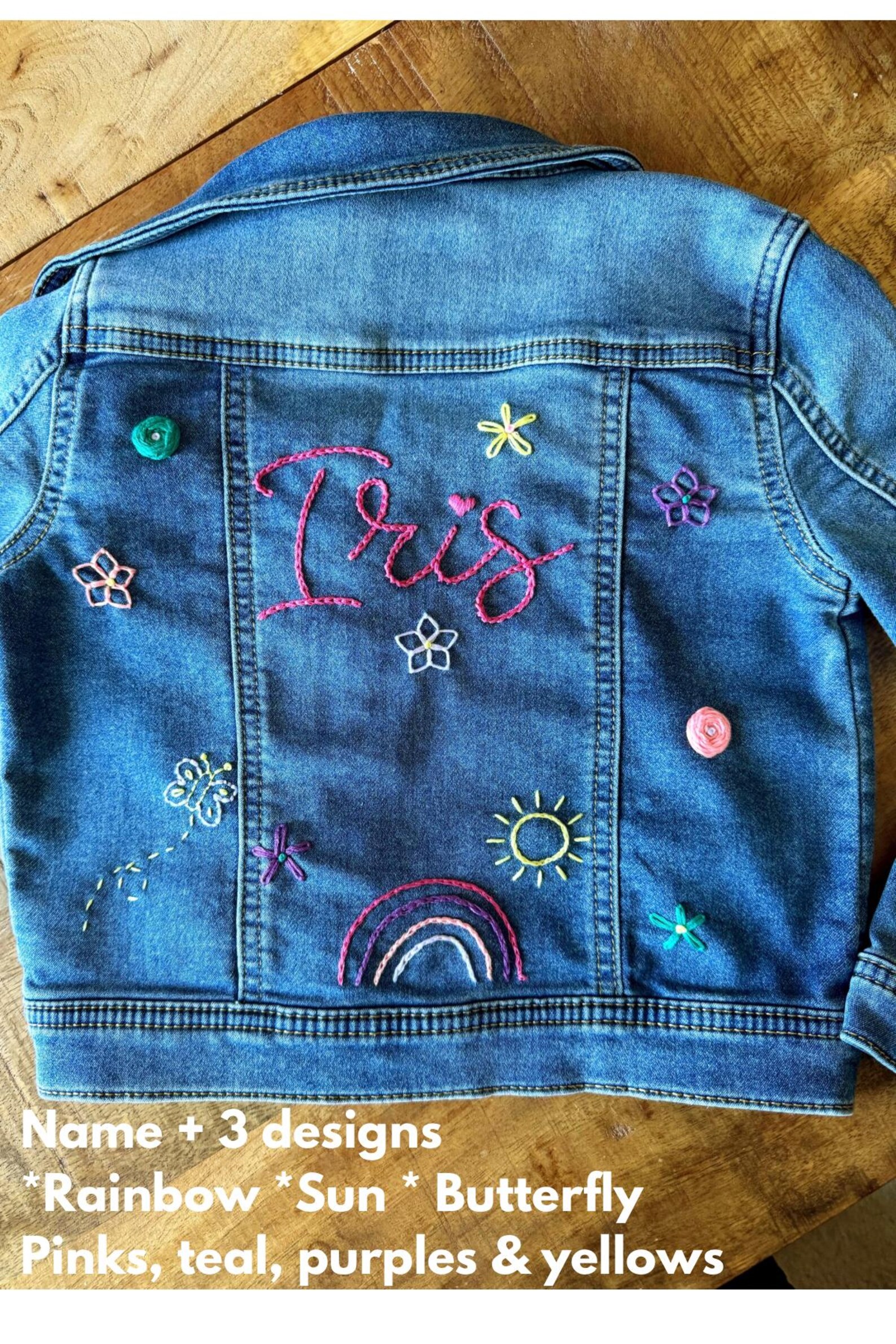 Personalized Hand Embroidered Kids Jean Jacket | Toddler Gift | Girl ...