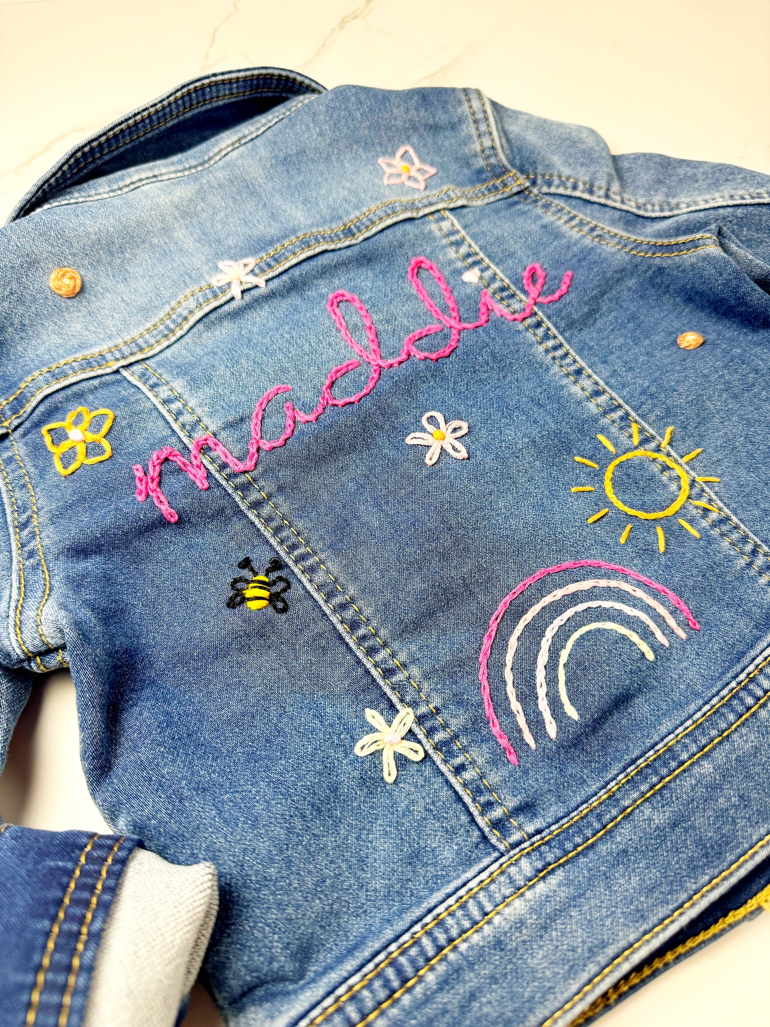 Personalized Hand Embroidered Kids Jean Jacket | Toddler Gift | Girl ...