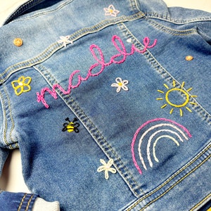 Personalized Hand Embroidered Kids Jean Jacket | Toddler Gift | Girl ...