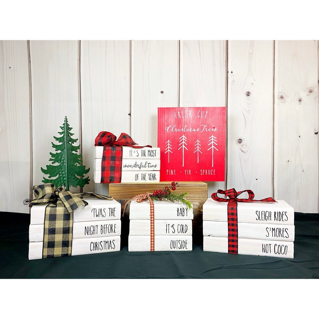 8inch Christmas Faux Book Stack | Farmhouse Decor | Farmhouse Christmas ...