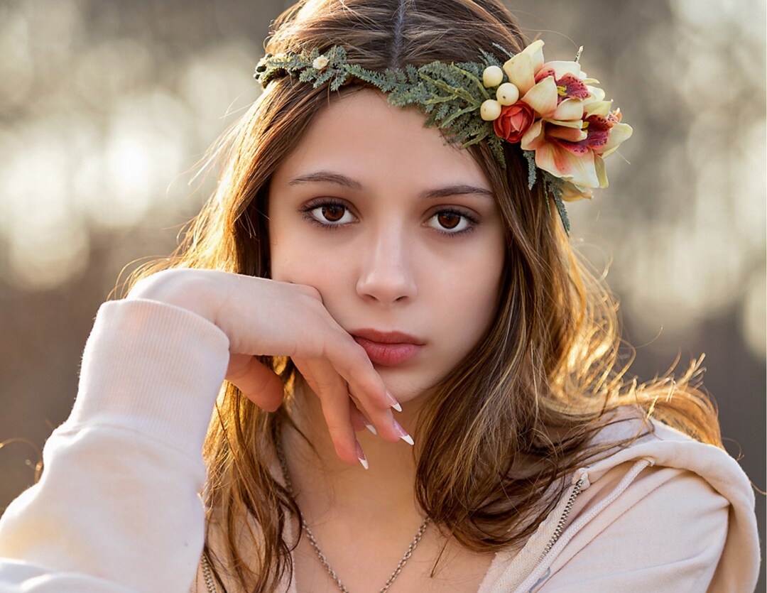 Orchid Flower Crown - Bridal Hair Wreath - Apricot With Rust Orchid ...