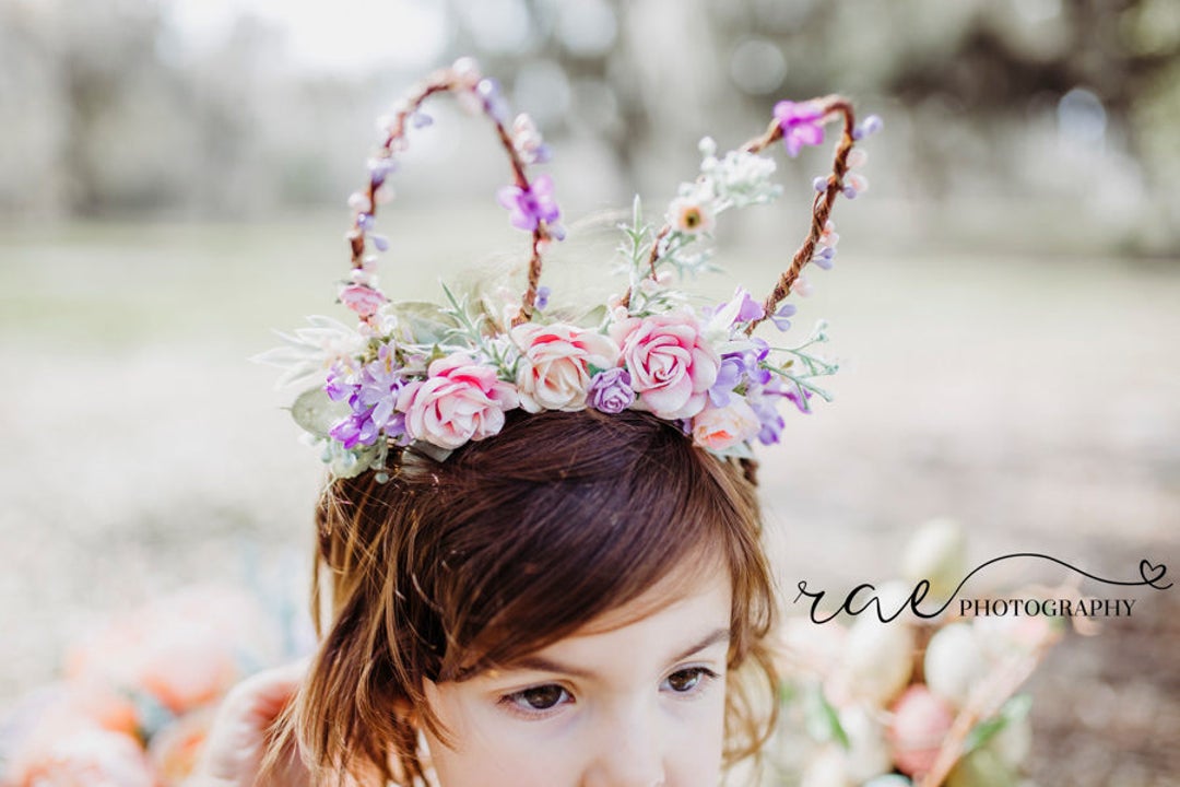 Floral Bunny Ear Headband - Bunny Ear Headband - Easter Headband ...