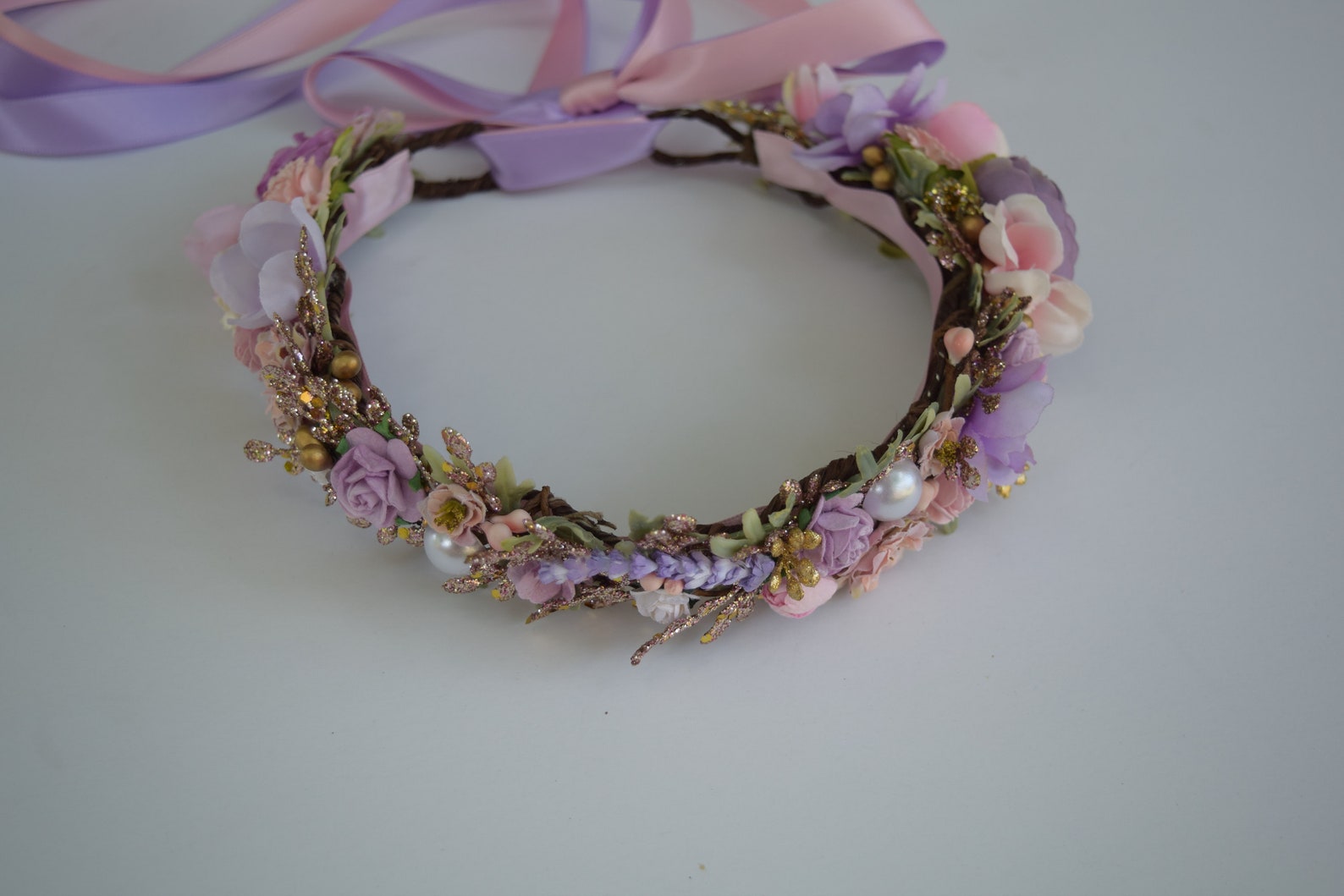 Pink Lavender & Gold Flower Crown Rapunzel Flower Crown - Etsy