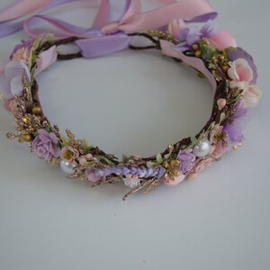 Pink, Lavender & Gold Flower Crown- Rapunzel Flower Crown - Princess ...