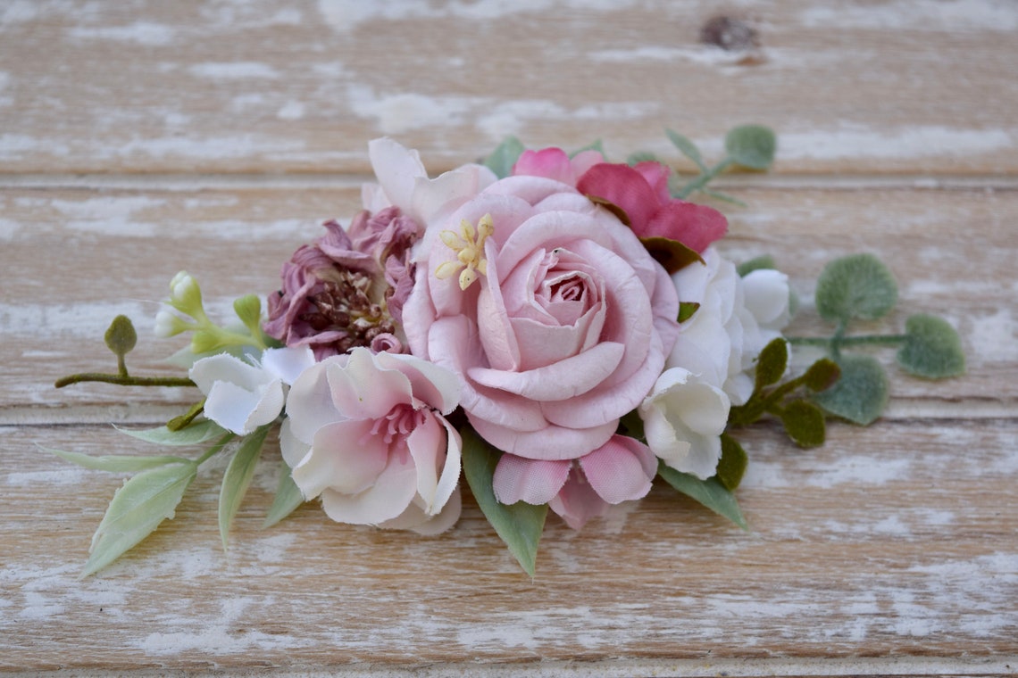 Dusty Rose Floral Clip 4 Inch Rose Hair Clip Bridal Clip - Etsy