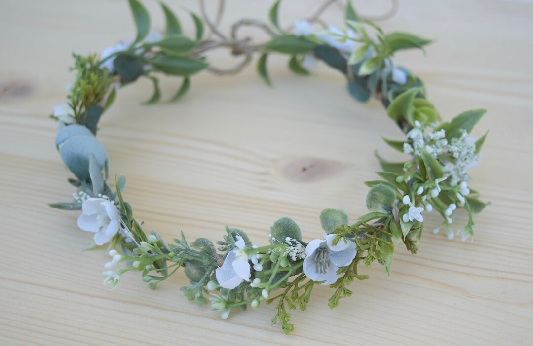Greenery & White Flower Crown - Bridesmaid Crown - Flower Girl Crown ...
