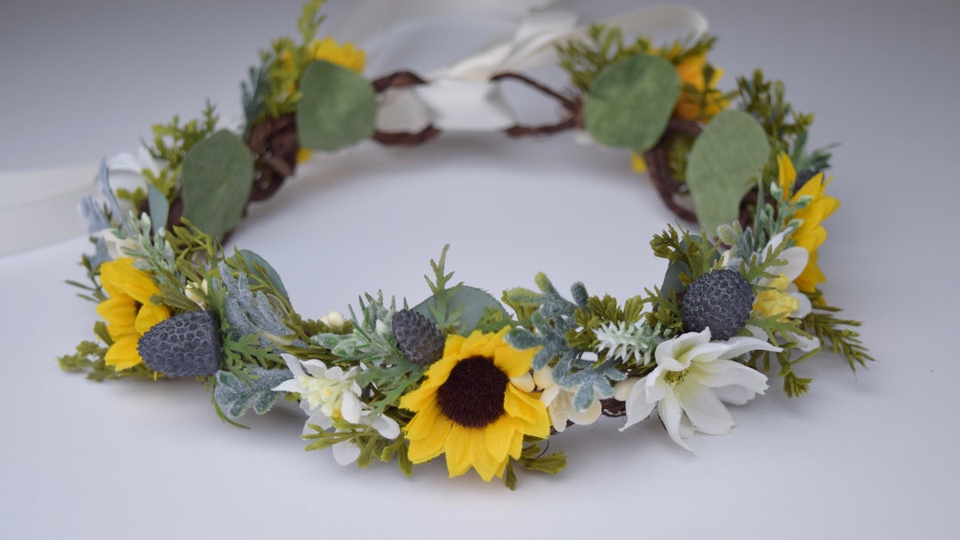 Sunflower & Thistle Flower Crown Sunflower Crown Thistle Hair Wreath ...
