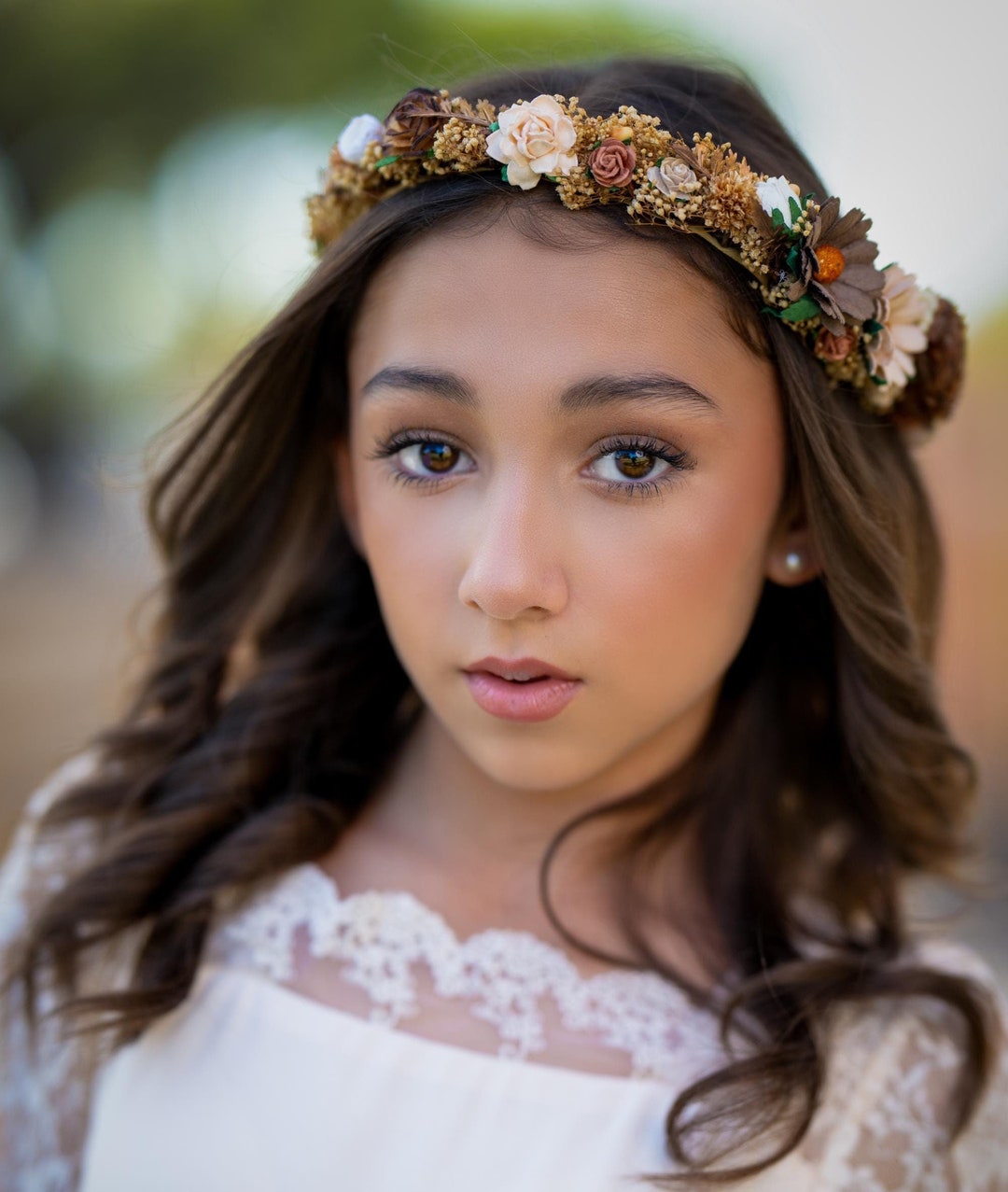 Tan Daisy & Cedar Rose Flower Crown - Daisy and Rose Flower Crown ...