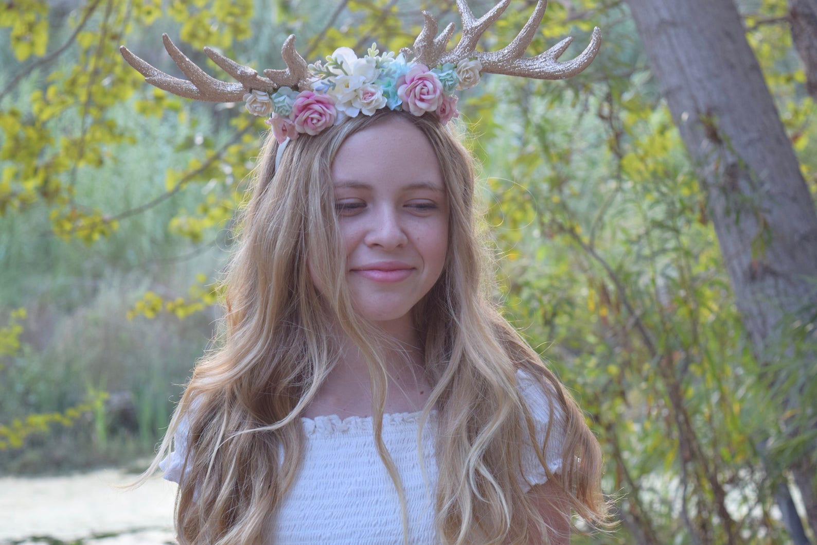Floral Deer Antler Headband pink & Purple Deer Antler | Etsy
