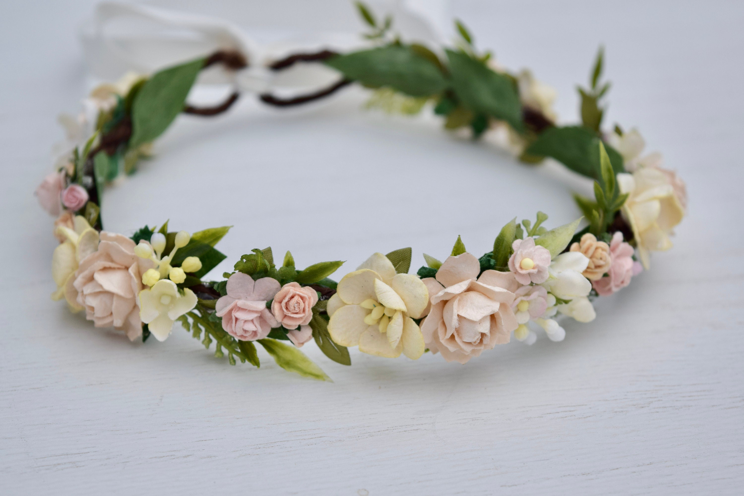 Dainty Blush & Cream Flower Crown Blush Rose Crown Photo | Etsy