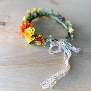 Bumblebee Flower Crown - Marigold Flower Girl Crown - Cake Smash Photos ...