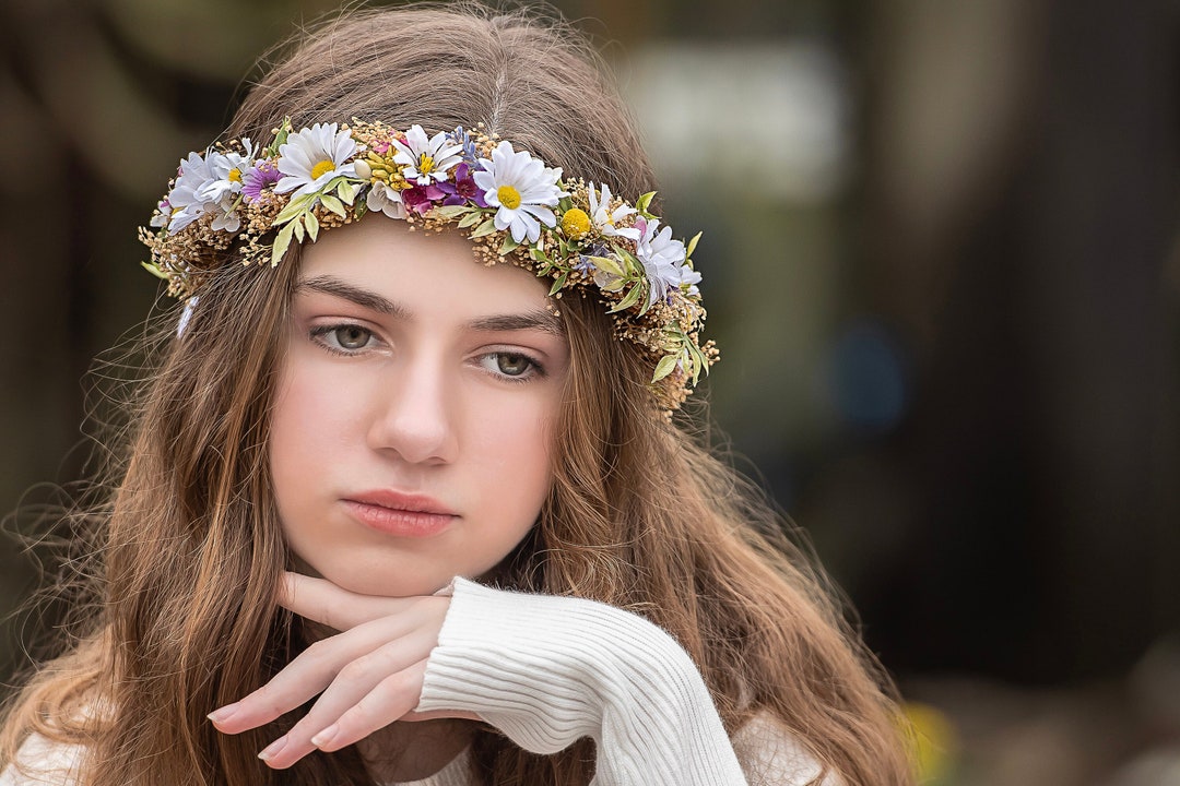 Daisy & Wildflower Flower Crown - Wildflower Hair Wreath - Flower Girl ...