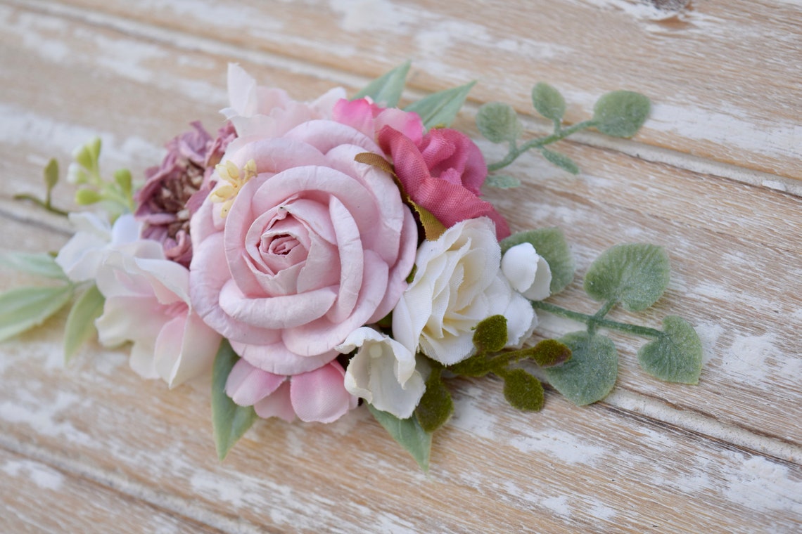 Dusty Rose Floral Clip 4 Inch Rose Hair Clip Bridal Clip | Etsy
