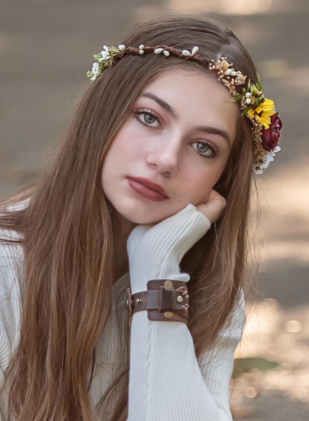 Sunflower & Burgundy Flower Crown: Rustic Fall Wedding Halo - Etsy
