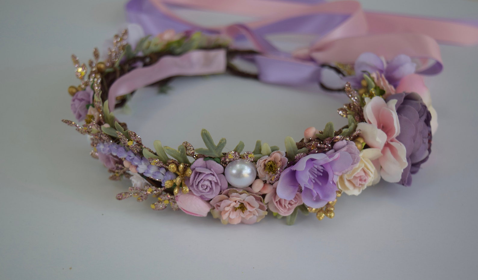 Pink Lavender & Gold Flower Crown Rapunzel Flower Crown - Etsy