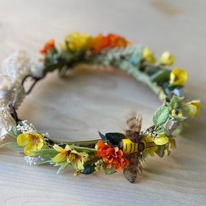 Bumblebee Flower Crown - Marigold Flower Girl Crown - Cake Smash Photos ...