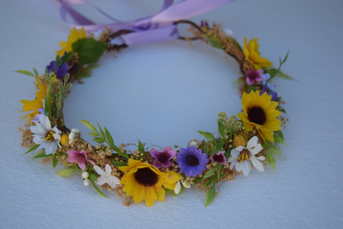 Sunflower & Wild Daisy Flower Crown Sunflower Bridal Halo - Etsy