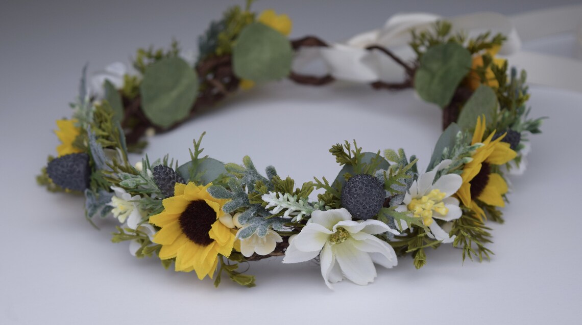 Sunflower & Thistle Flower Crown Sunflower Crown Thistle - Etsy