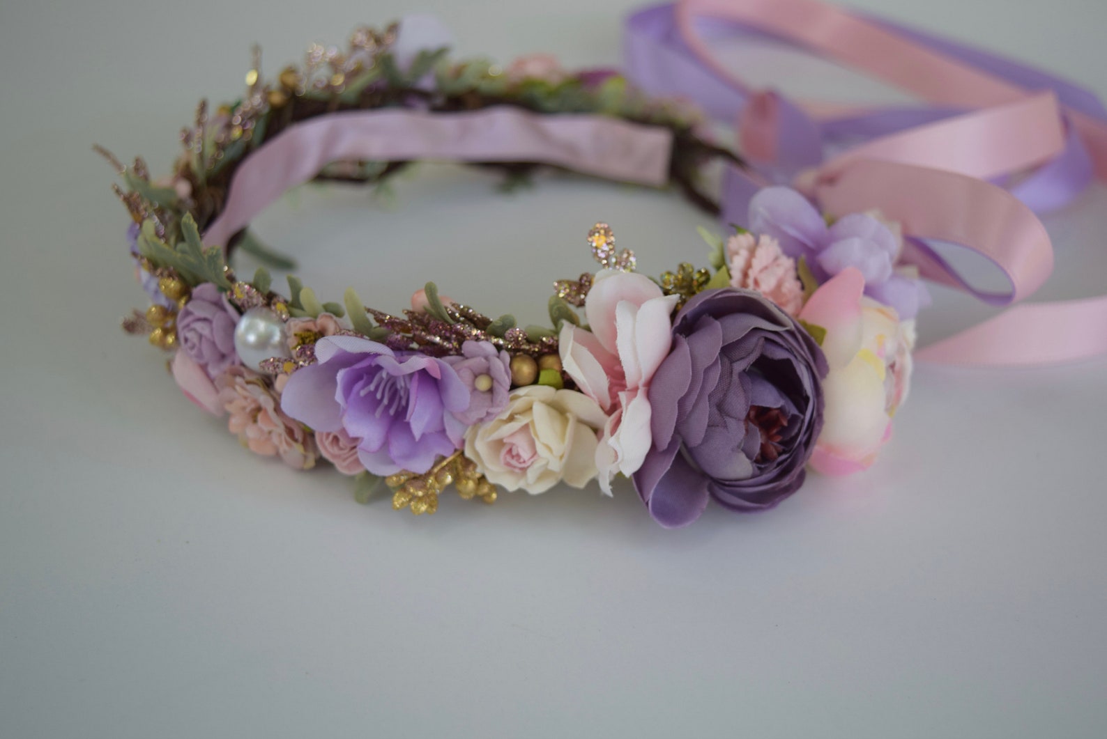 Pink Lavender & Gold Flower Crown Rapunzel Flower Crown - Etsy