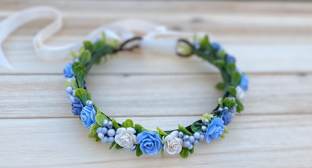 Blue Flower Crown - Blue Flower Girl Crown - Baby Flower Crown - Dainty ...