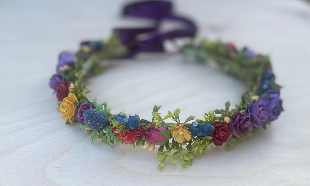Forest Flower Crown - Jewel Tones Floral Crown-folk Wedding Crown ...