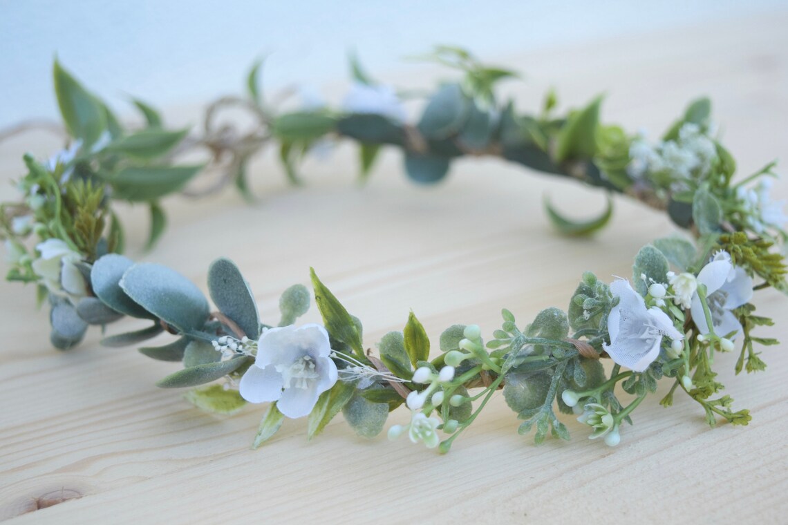 Greenery & White Flower Crown Bridesmaid Crown Flower Girl - Etsy