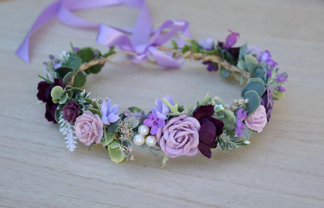 Lavender & Eggplant Flower Crown- Bridal Flower Crown- Lavender Wedding ...