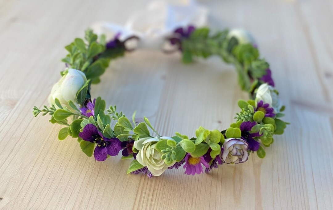 Purple Violet Flower Crown: Greenery Halo, Photo Prop - Etsy