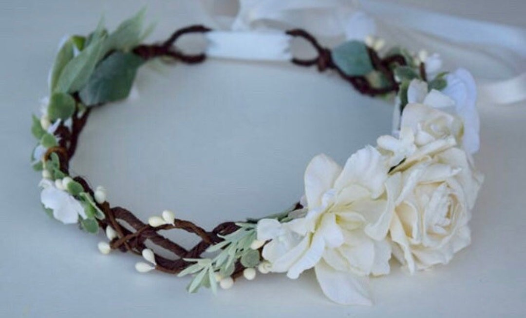 Ivory Rose Flower Crown Bridal Floral Crown Boho Flower Crown Photo ...